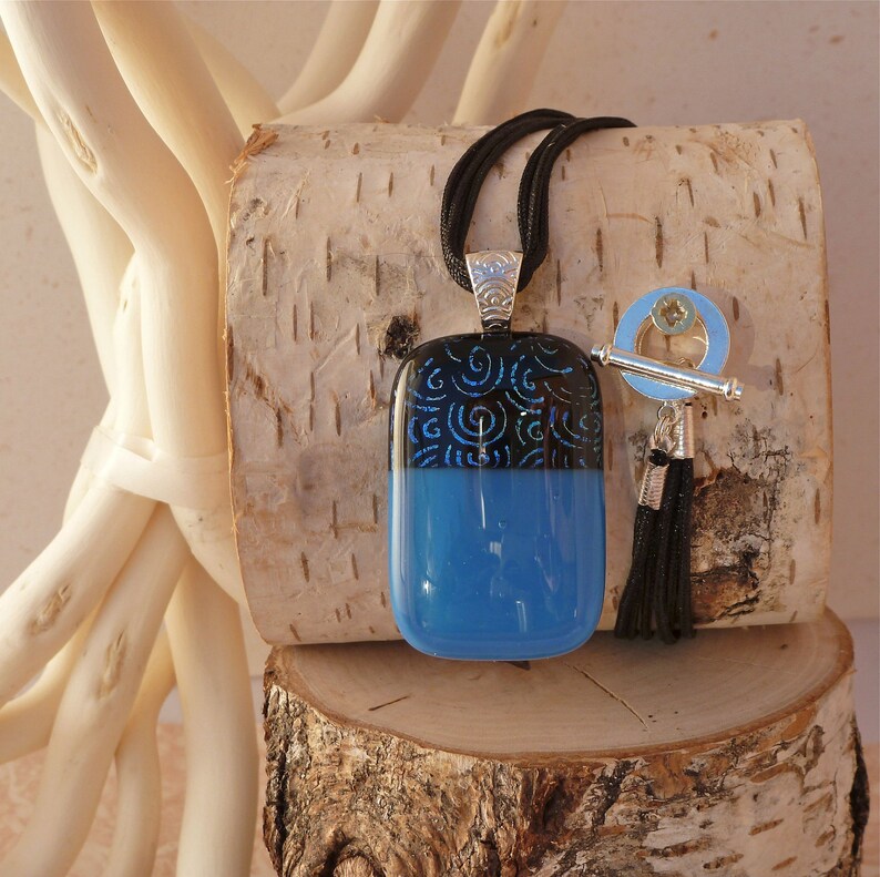 Blue Scrolls Fused Glass Pendant - Etsy