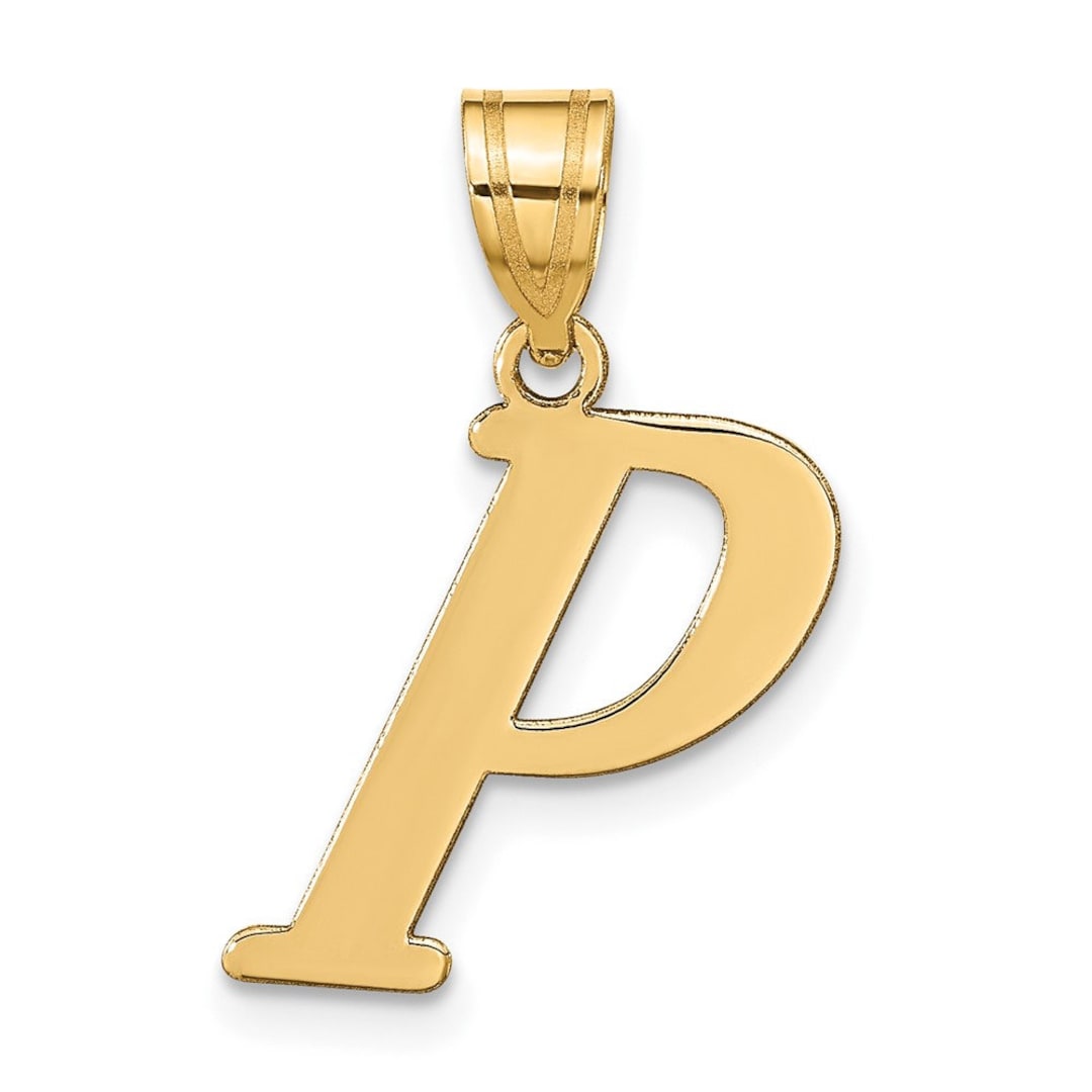 14K Gold Polished Letter P Initial Pendant - Etsy