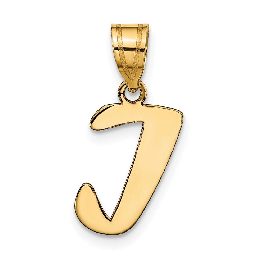 14K Gold Polished Script Letter I Initial Pendant - Etsy