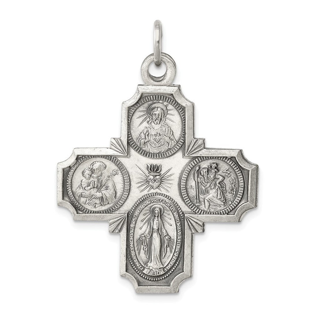 Sterling Silver Antiqued 4-way Medal New Religious 925 - Etsy
