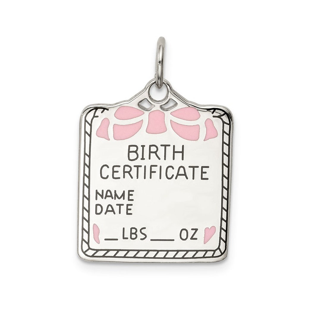 Ss Rh-plt Pink Birth Certificate Polished Front/satin Back Charm New ...