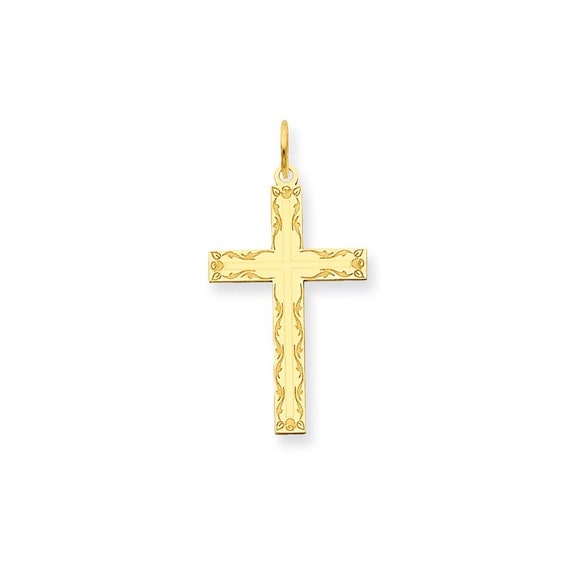 14K Laser Designed Cross Pendant New Religious Charm Yellow Gold ...