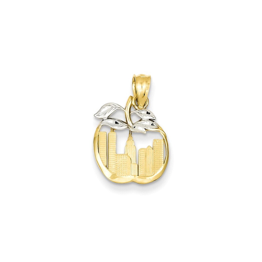 14K & Rhodium Cut-out New York Skyline in Apple Pendant New Charm - Etsy