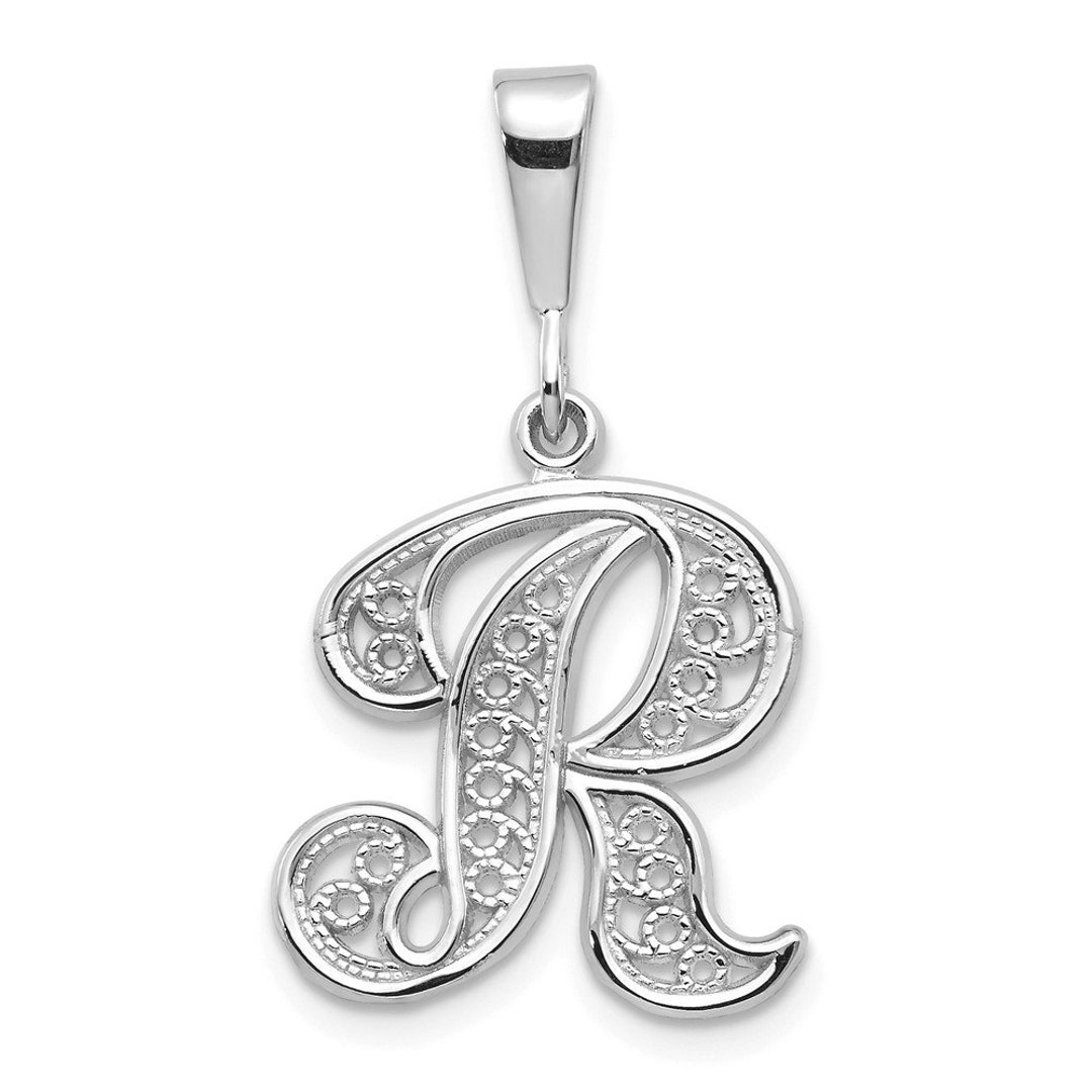 14k White Gold Solid Polished Filigree Initial R Pendant New - Etsy