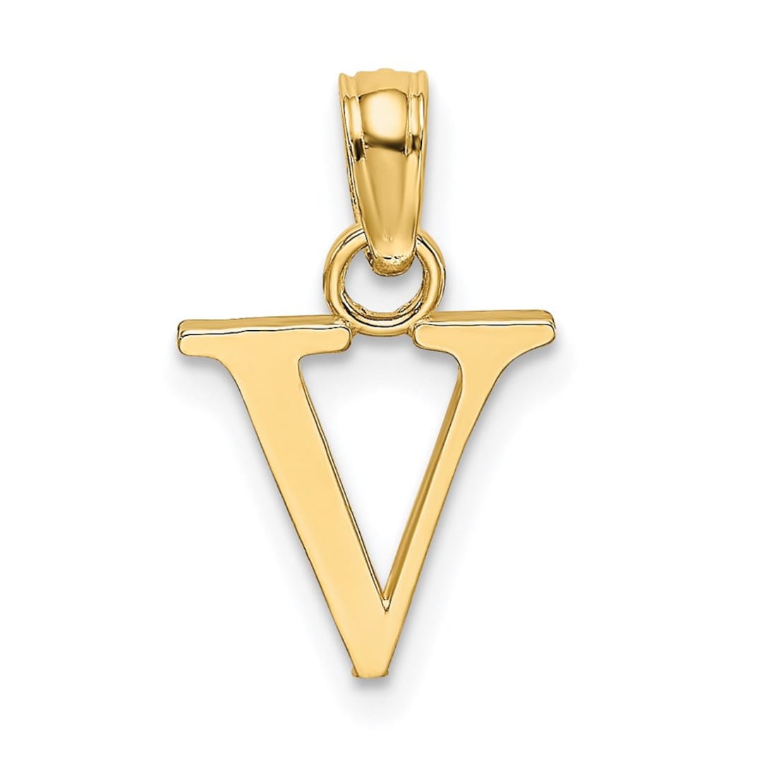 14K Gold Polished Block Letter V Initial Pendant - Etsy