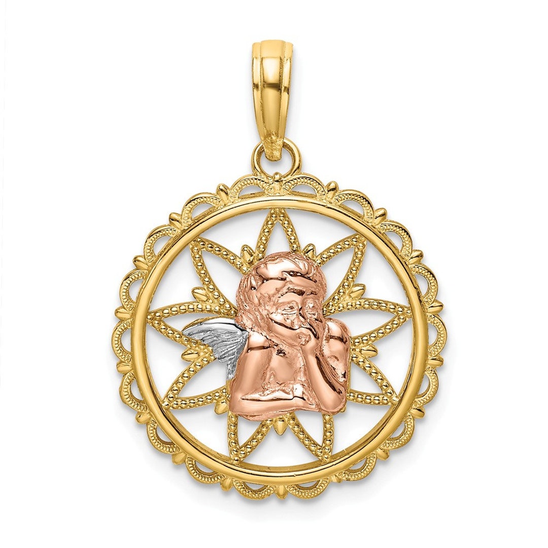 14k Tri-color Angel Resting on Elbow in Disk Charm - Etsy