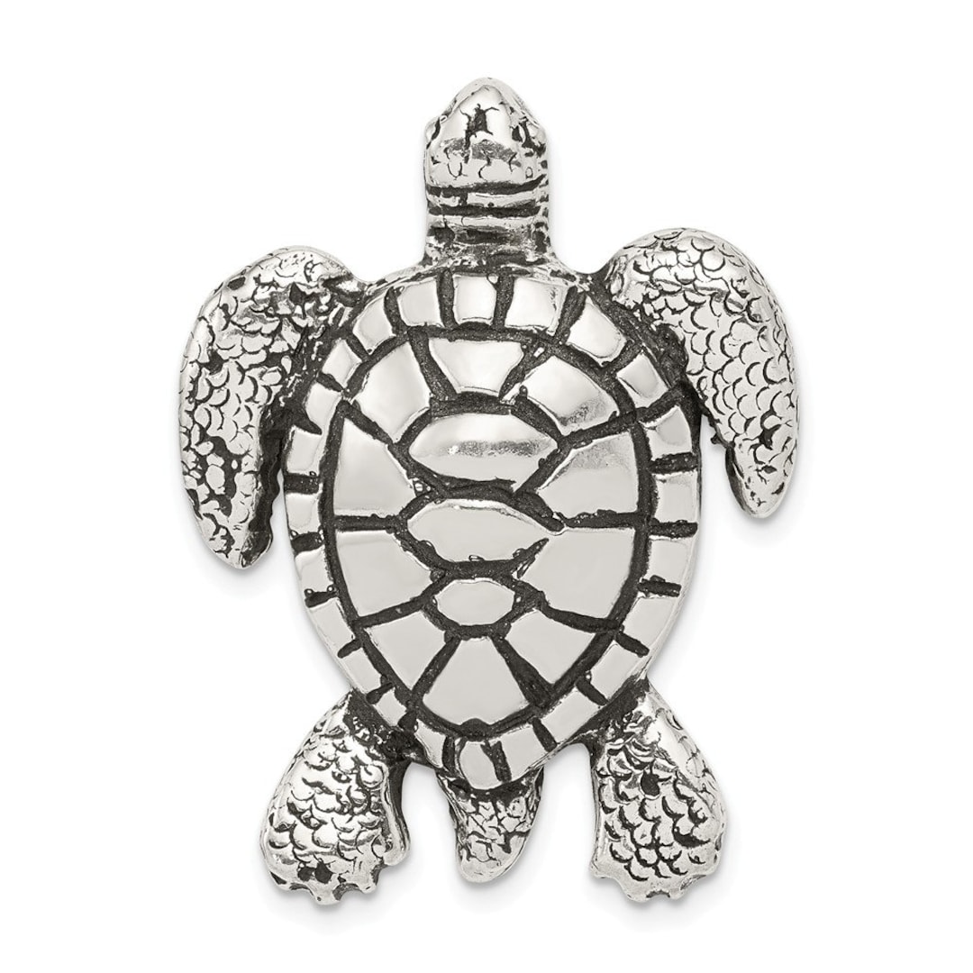Sterling Silver Antiqued & Textured Turtle Chain Slide Pendant - Etsy