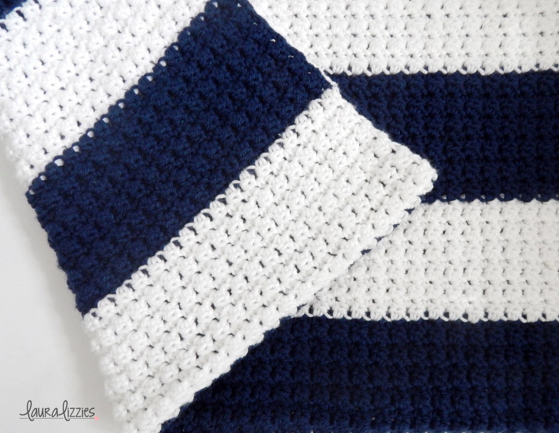 Navy and White Striped Crochet Baby Blanket / Navy and White | Etsy