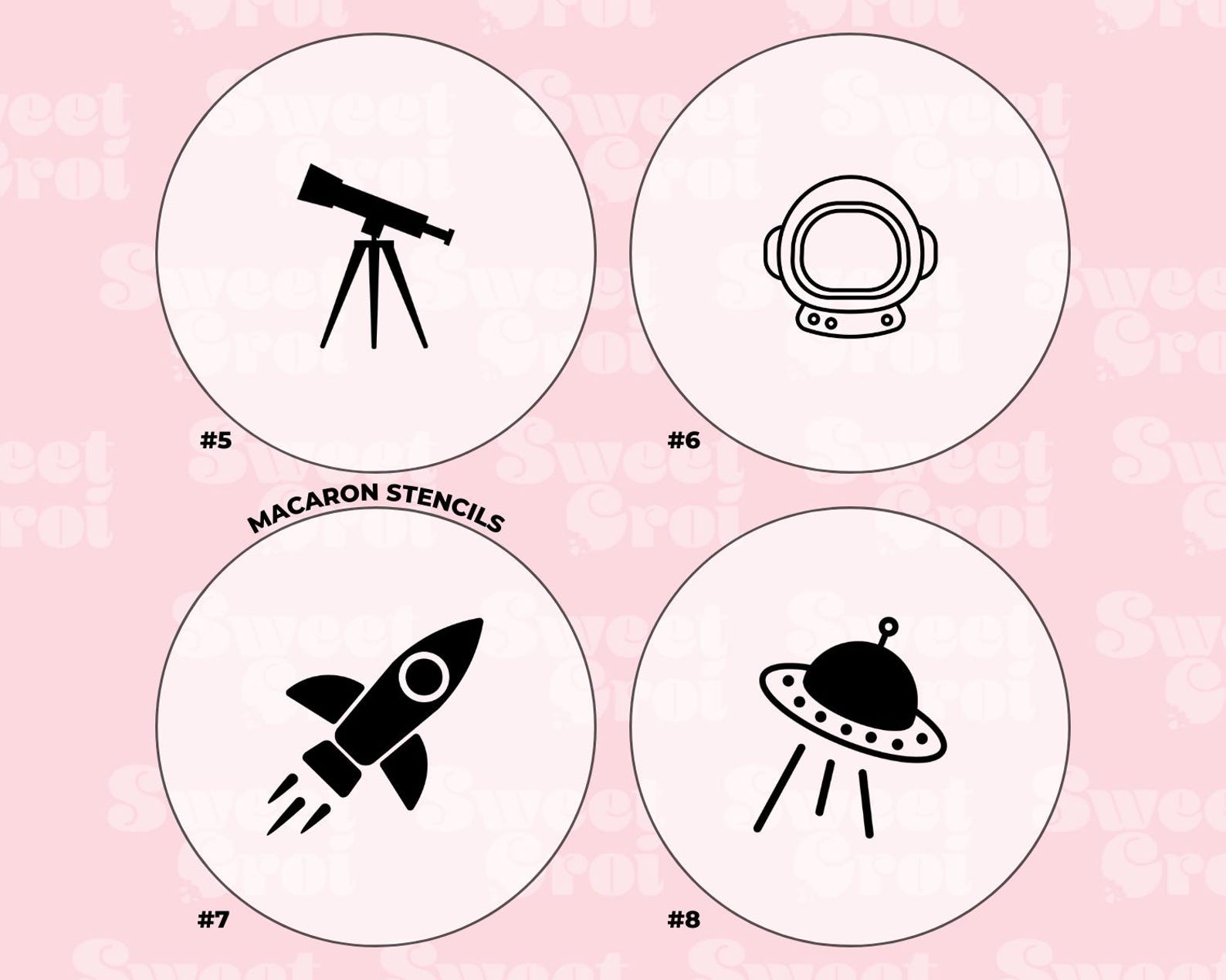Space Theme Macaron Silk Stencil | Alien, Rocket, Moon, Stars ...