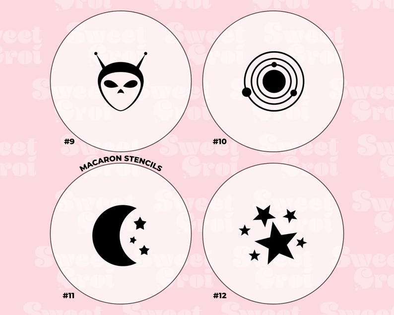 Space Theme Macaron Silk Stencil | Alien, Rocket, Moon, Stars ...