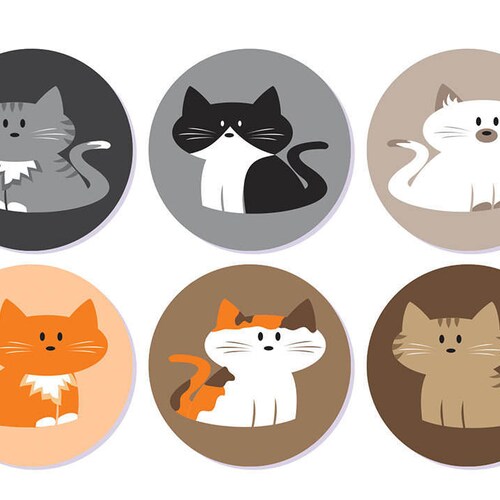 Cat Stickers One Inch Round Seals - Etsy