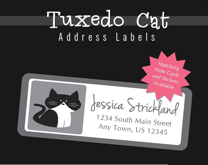 Tuxedo Cat Address Labels, Return Address Labels, Address Stickers, Cat ...