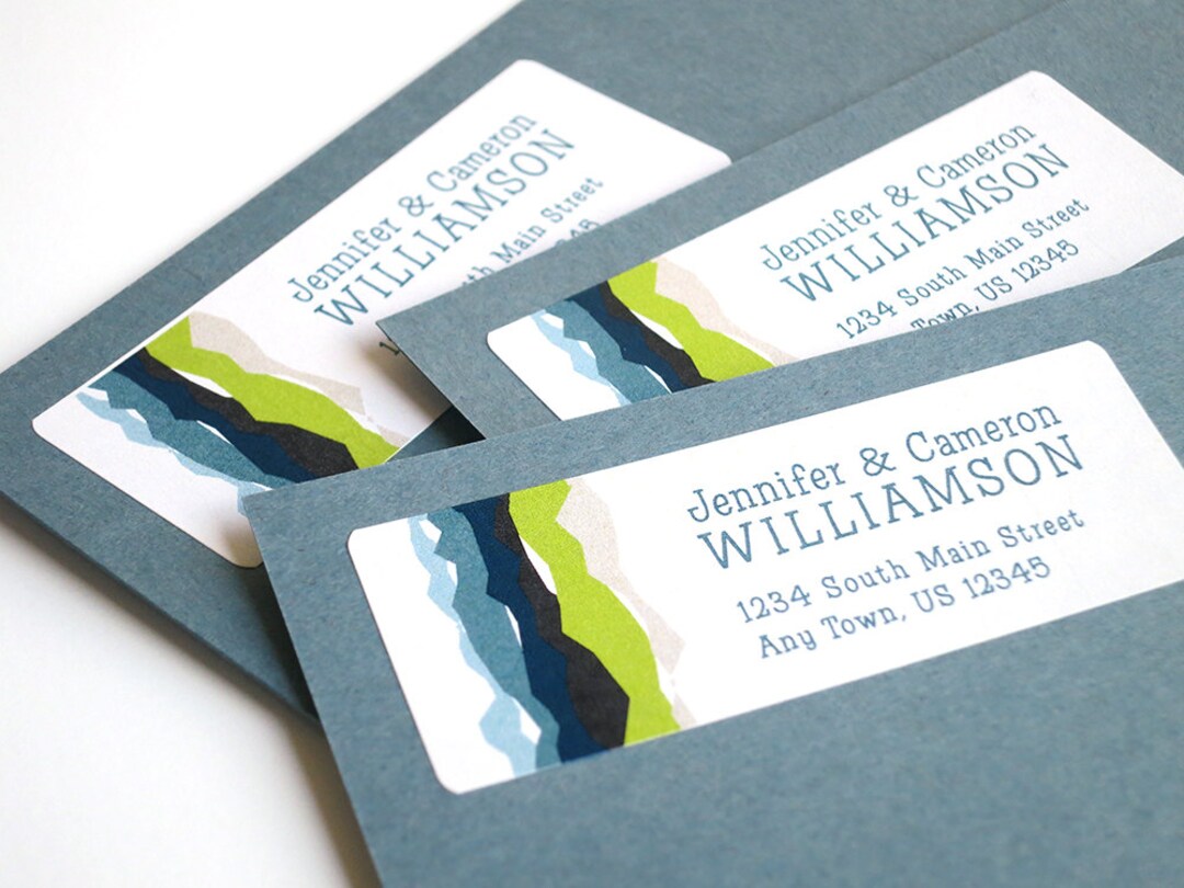 Custom Address Label Stickers: Blue Green Stripes, 60 Personalized ...