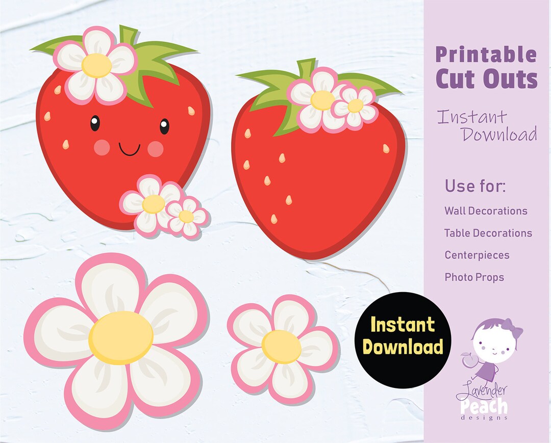 Strawberry Party Cutouts: Printable Birthday Decorations (digital File ...