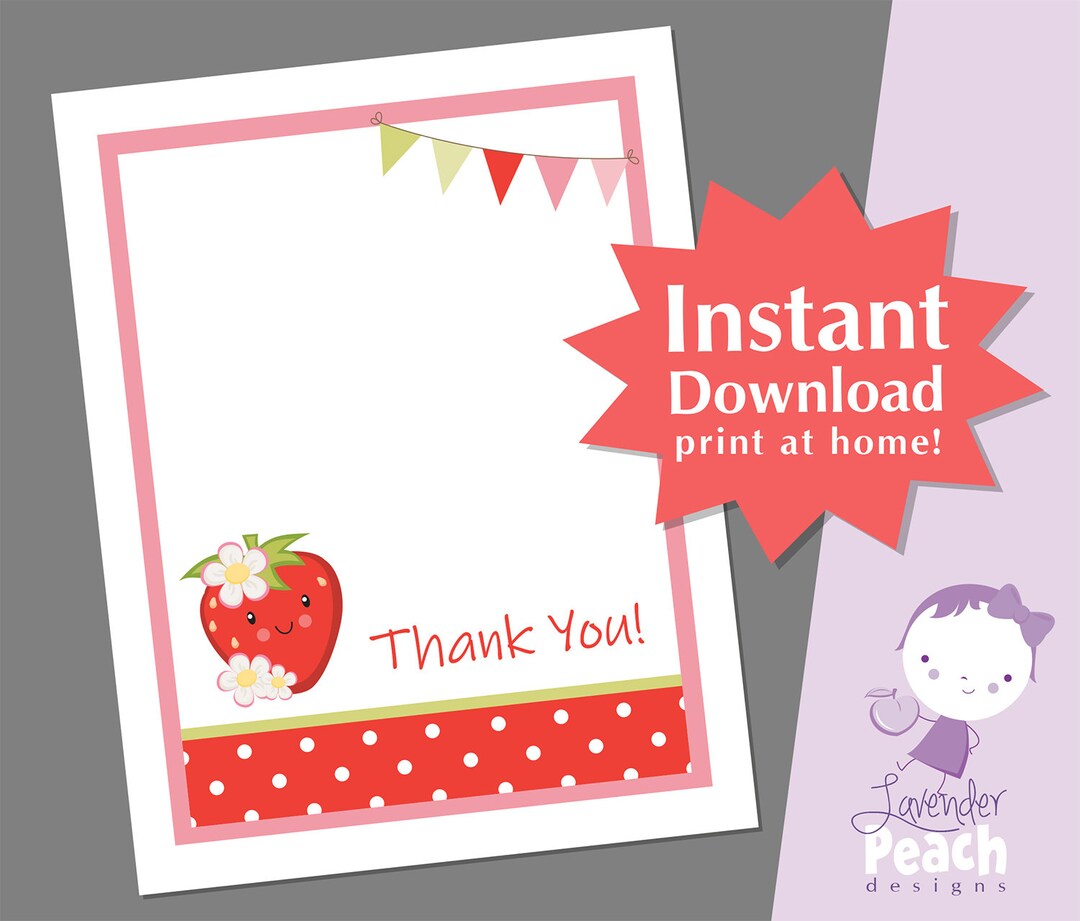 Printable Thank You Cards - Strawberry Thank You Note Card, INSTANT ...
