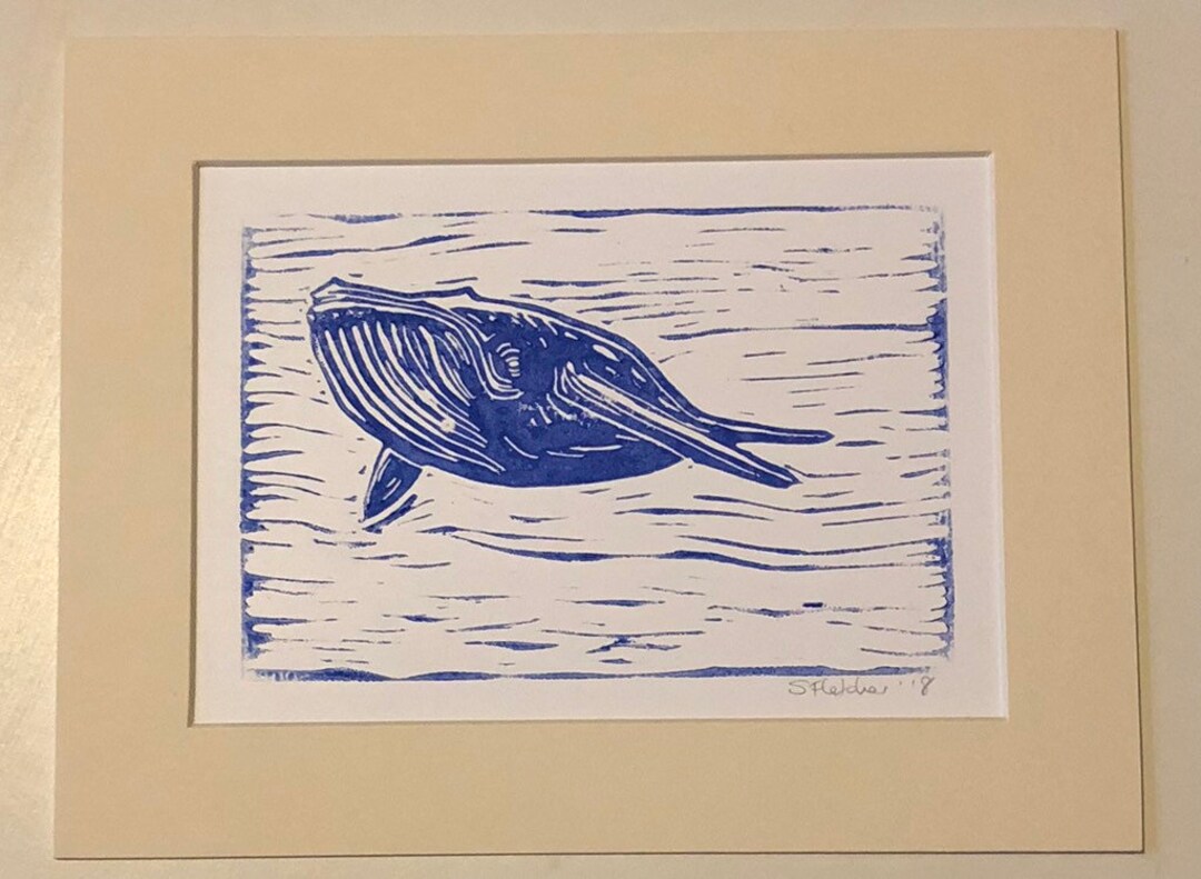 Blue Whale Original Lino Print in 9x7 Mount - Etsy