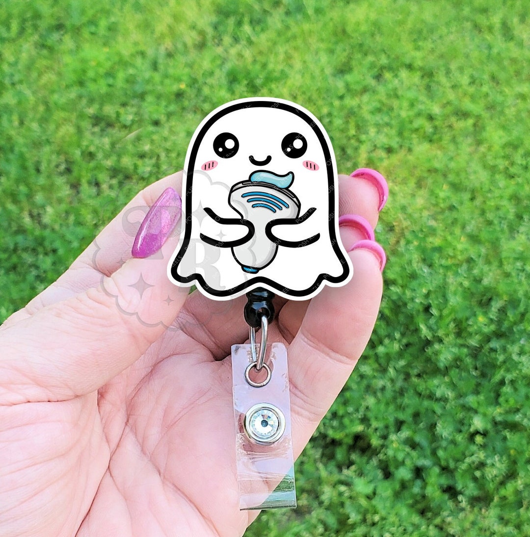 Ultrasound Tech Ghost Badge Reel - Halloween Sonographer Ghost Holding ...