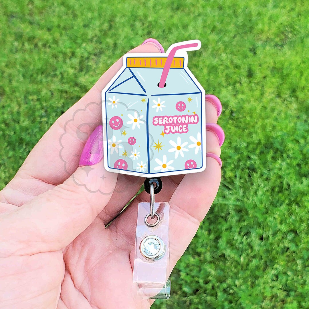Cute Serotonin Juice Badge Reel, Mental Health Handmade Acrylic Badge ...