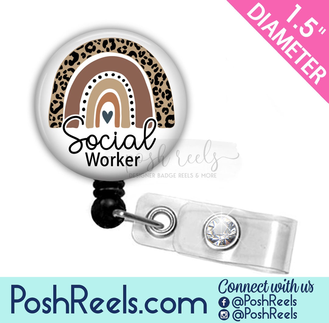 Rainbow Social Worker Badge Reel Social Worker Gift Social Work Badge ...