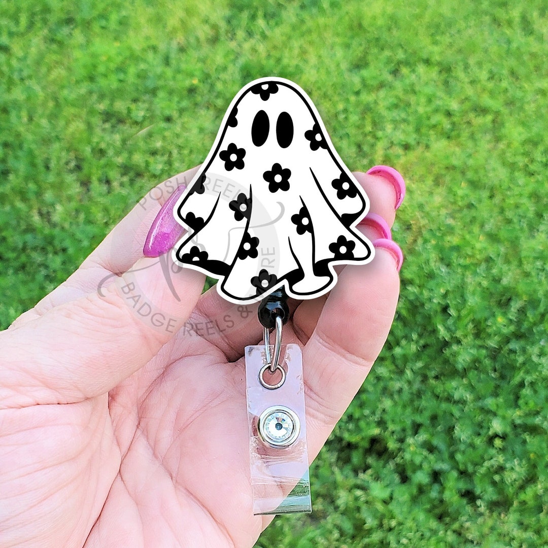 Cute Ghost Badge Reel - Halloween Daisy Ghost Badge Reel Holder, Cute ...