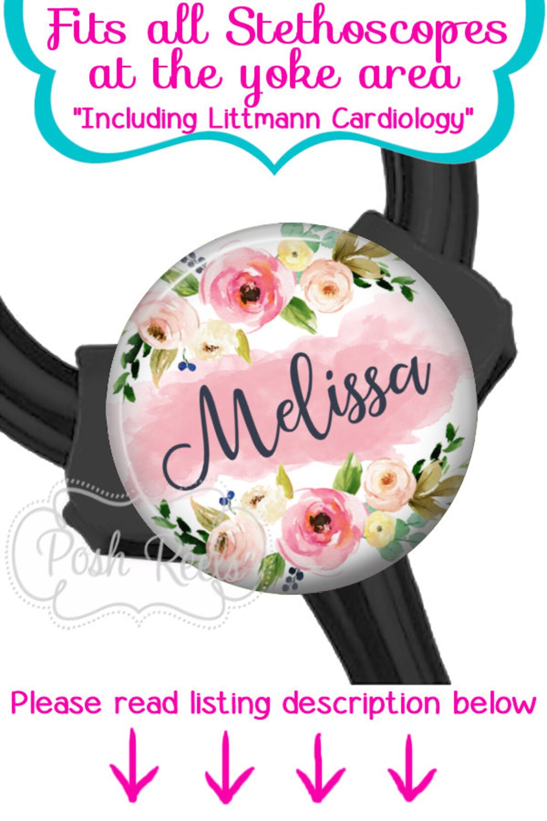 Pink Floral Wreath Stethoscope ID Tag N Cardiology Stethoscope ID Tag ...