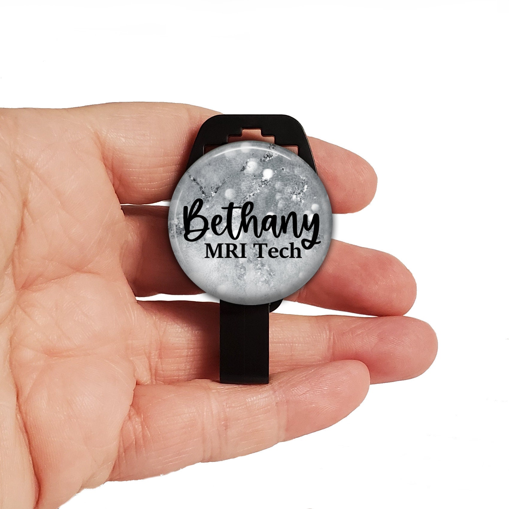 MRI Safe Retractable Badge Reel Gray and Silver Marble Badge | Etsy