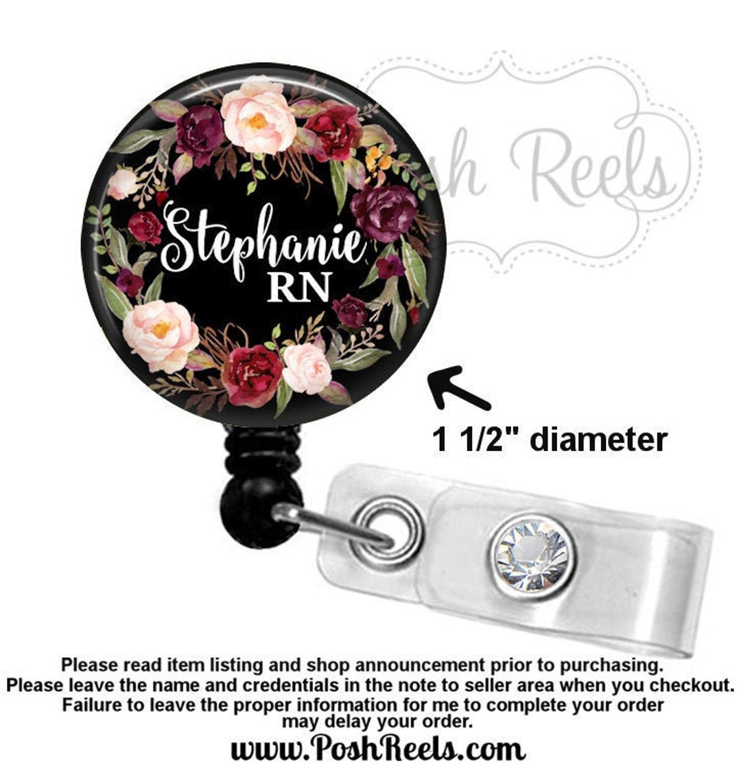 Floral Retractable Badge Reel - Burgundy Floral Badge Reel - Floral ...