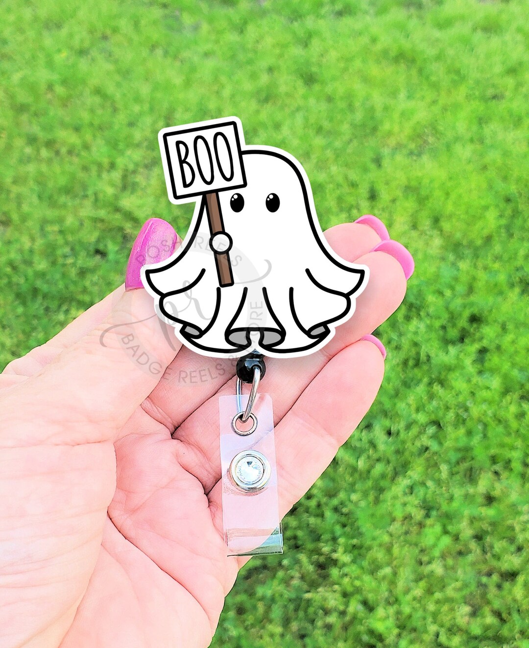 Cute Ghost Badge Reel - Halloween Ghost Holding Boo Badge Holder ...
