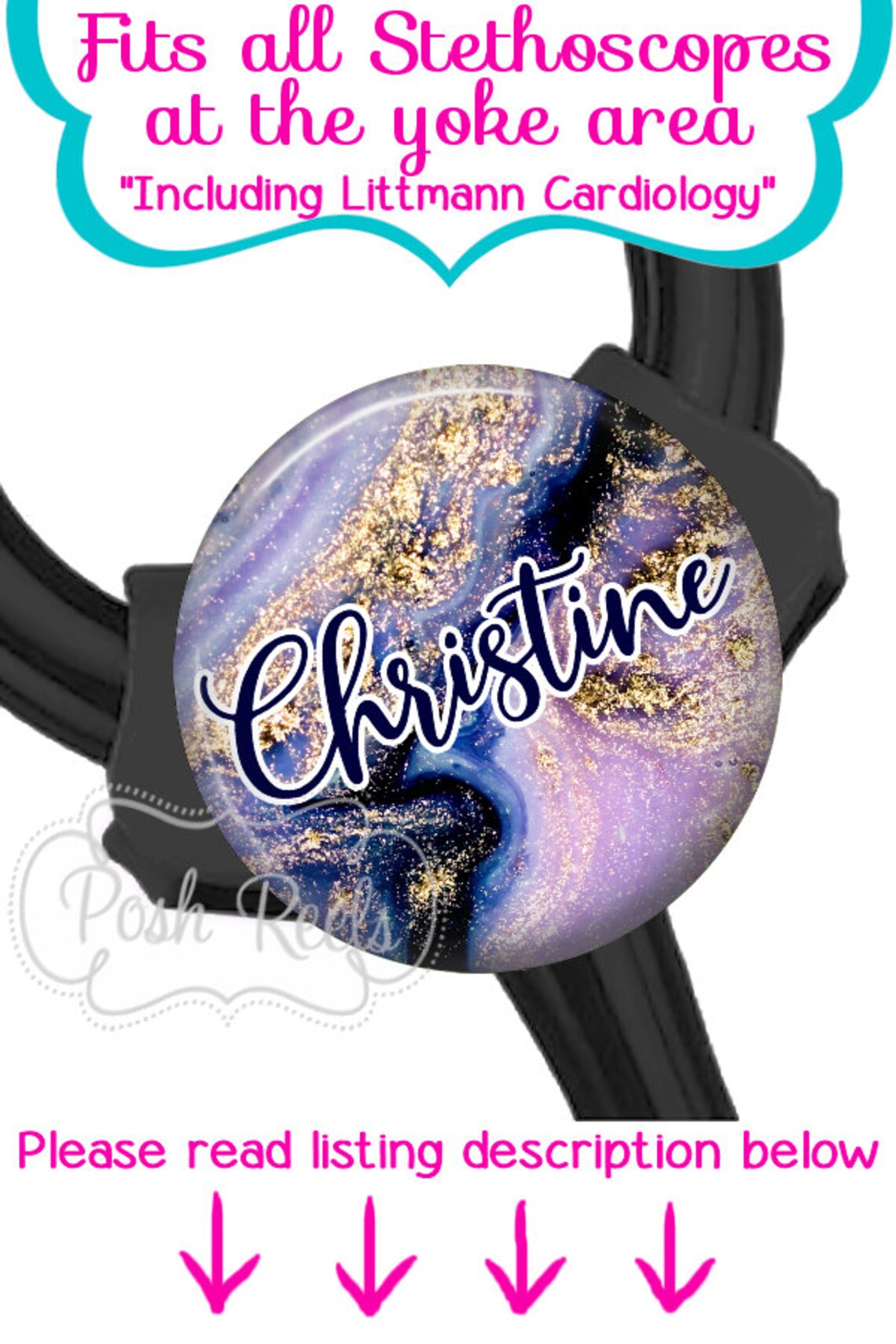 Yoke Cardiology Stethoscope Tag - Purple Marble Stethoscope Tag - Fits ...