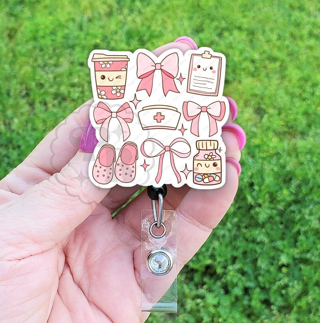 Nurse Coquette Badge Reel, Coquette Bows Handmade Acrylic Badge Reel ...