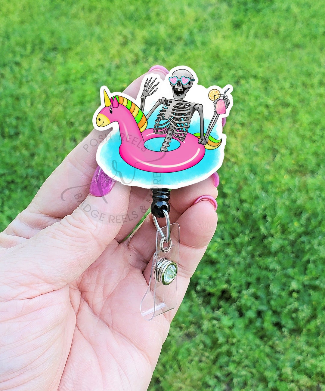 Funny Summer Skeleton Badge Reel, Acrylic Skelton Badge Reel, Skeleton ...