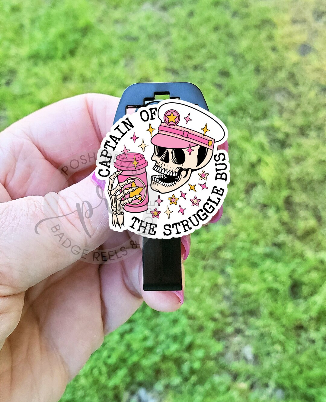 Funny MRI Safe Retractable Badge Reel - Captain of the Struggle Bus ...