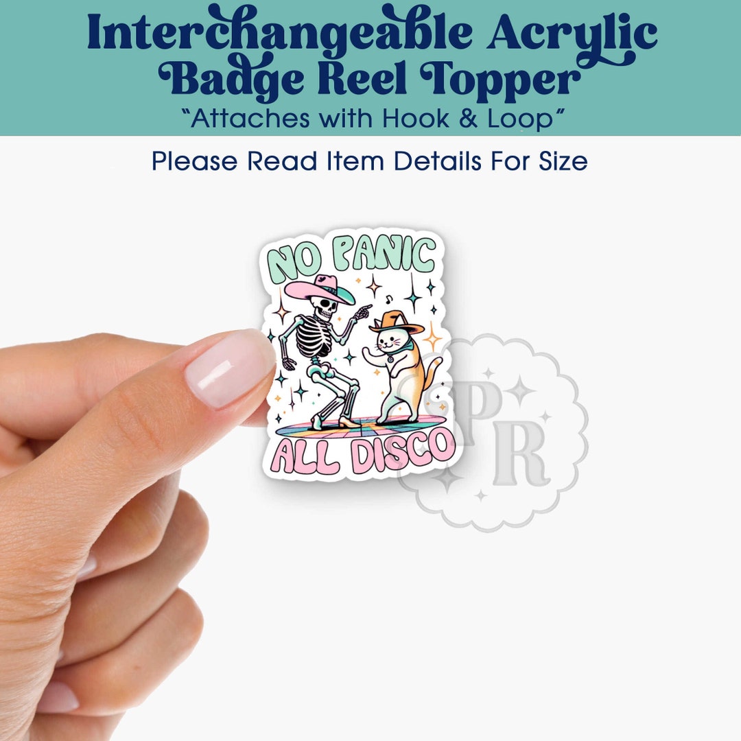 Funny No Panic, All Disco Skeleton Interchangeable Acrylic Badge Reel ...