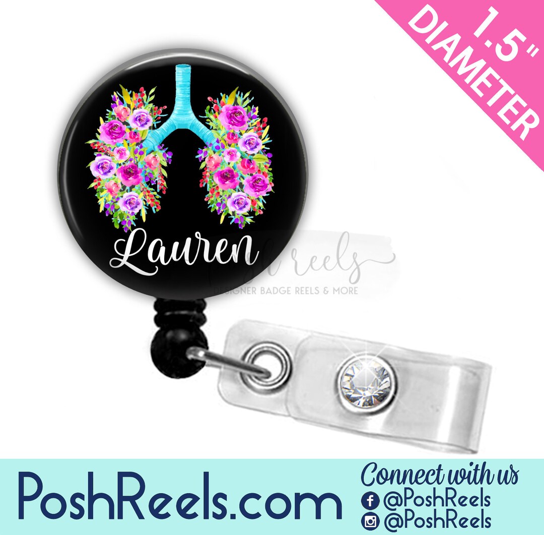 Floral Lungs Badge Holder Respiratory Therapist Badge Reel RRT Badge ...