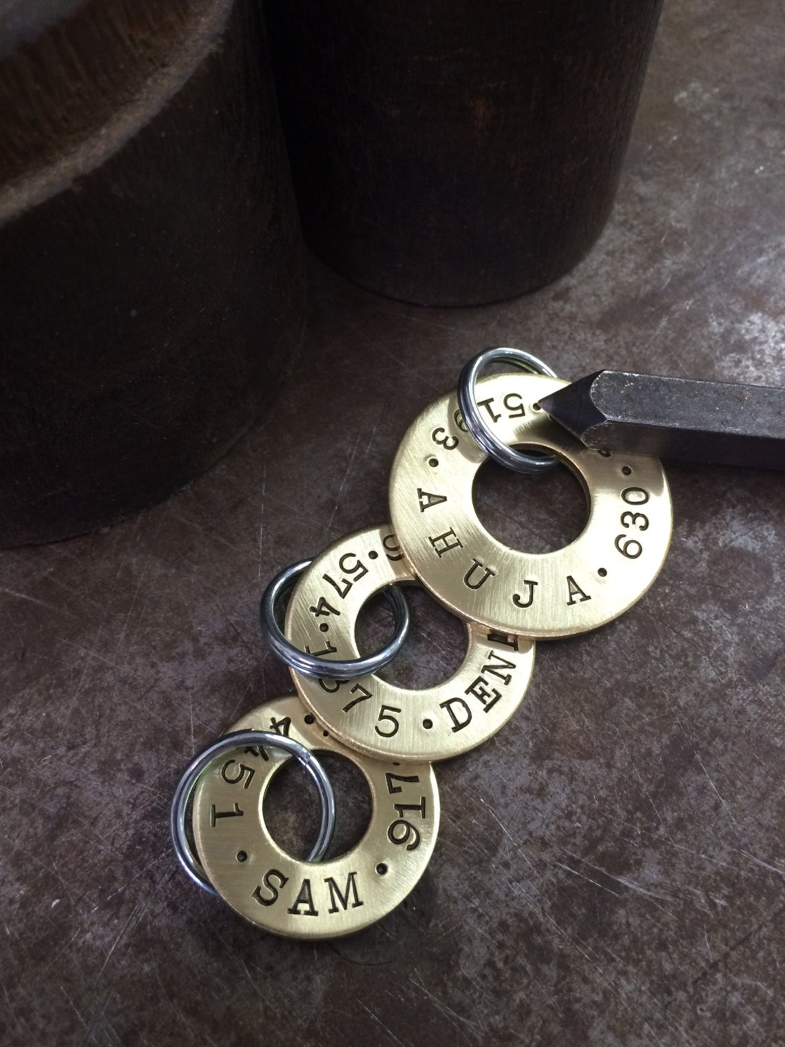 Hand Stamped Dog Tags - Made to Order - (3 Sizes Available) Brushed or ...
