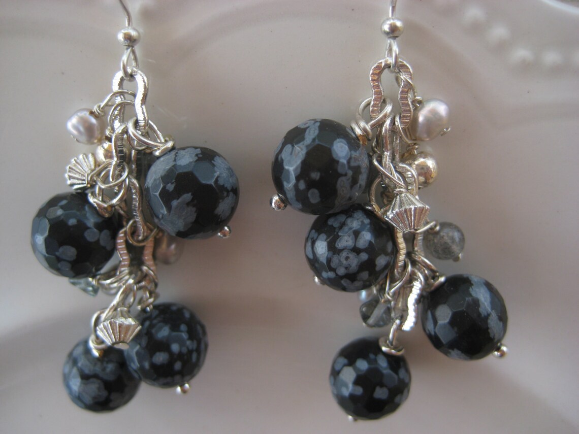 Earrings Made With Snowflake Obsidian, and Labradorite Beads - Etsy