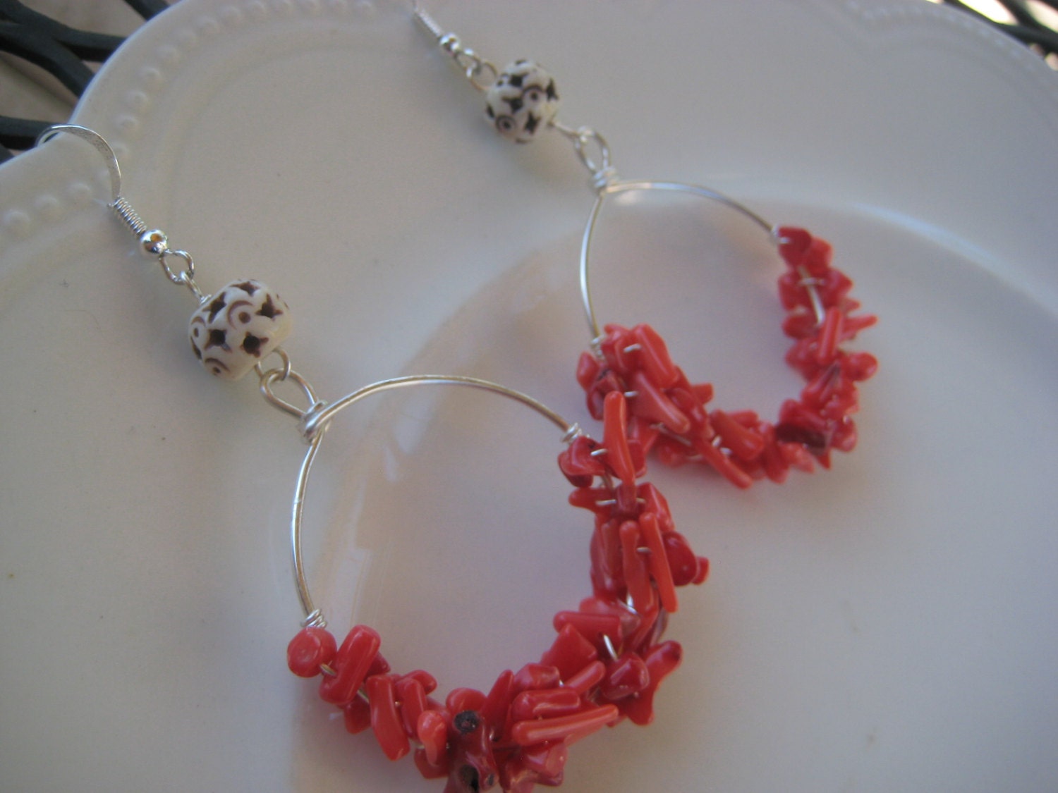 Coral Hoop Earrings/red Hoop Earrings/ Red Coral Jewelry - Etsy