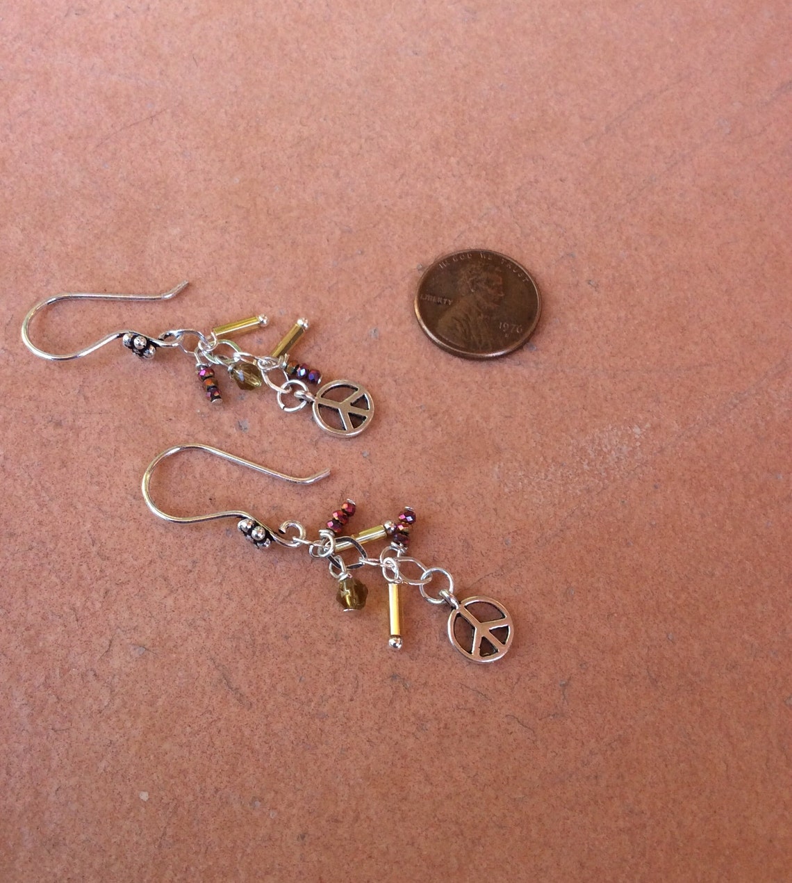 Peace Charm Earrings/silver Peace Sign Jewelry/peace Sign Dangle ...