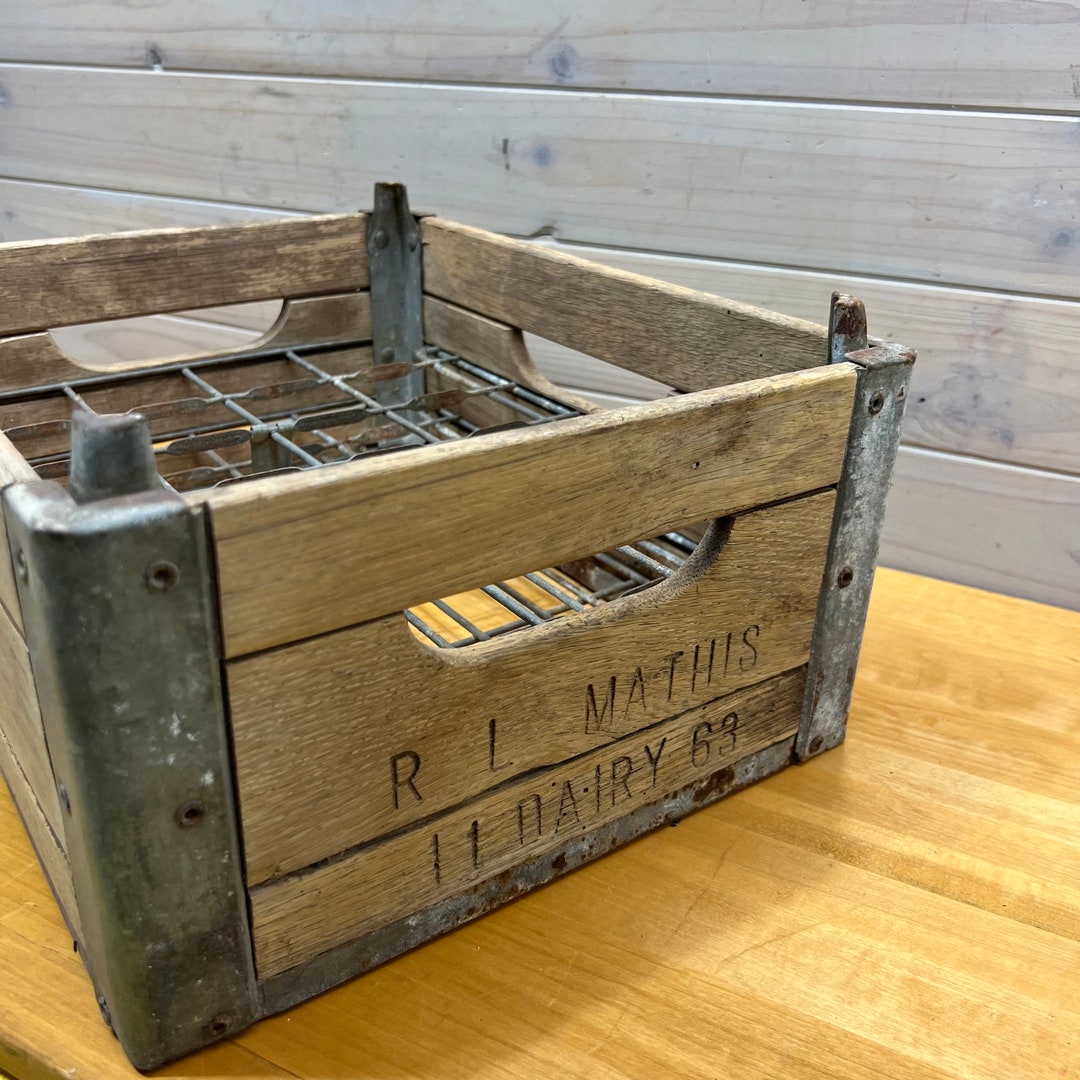 Wooden Dairy Crate, Milk Crate, Metal, RL Mathis Diary Farm, - Etsy