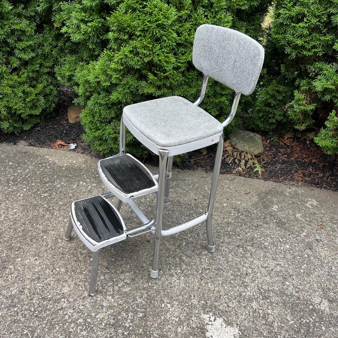 Cosco Shabby Chic Kitchen Stool, Gray Kitchen Chair, Step Stool,mcm ...