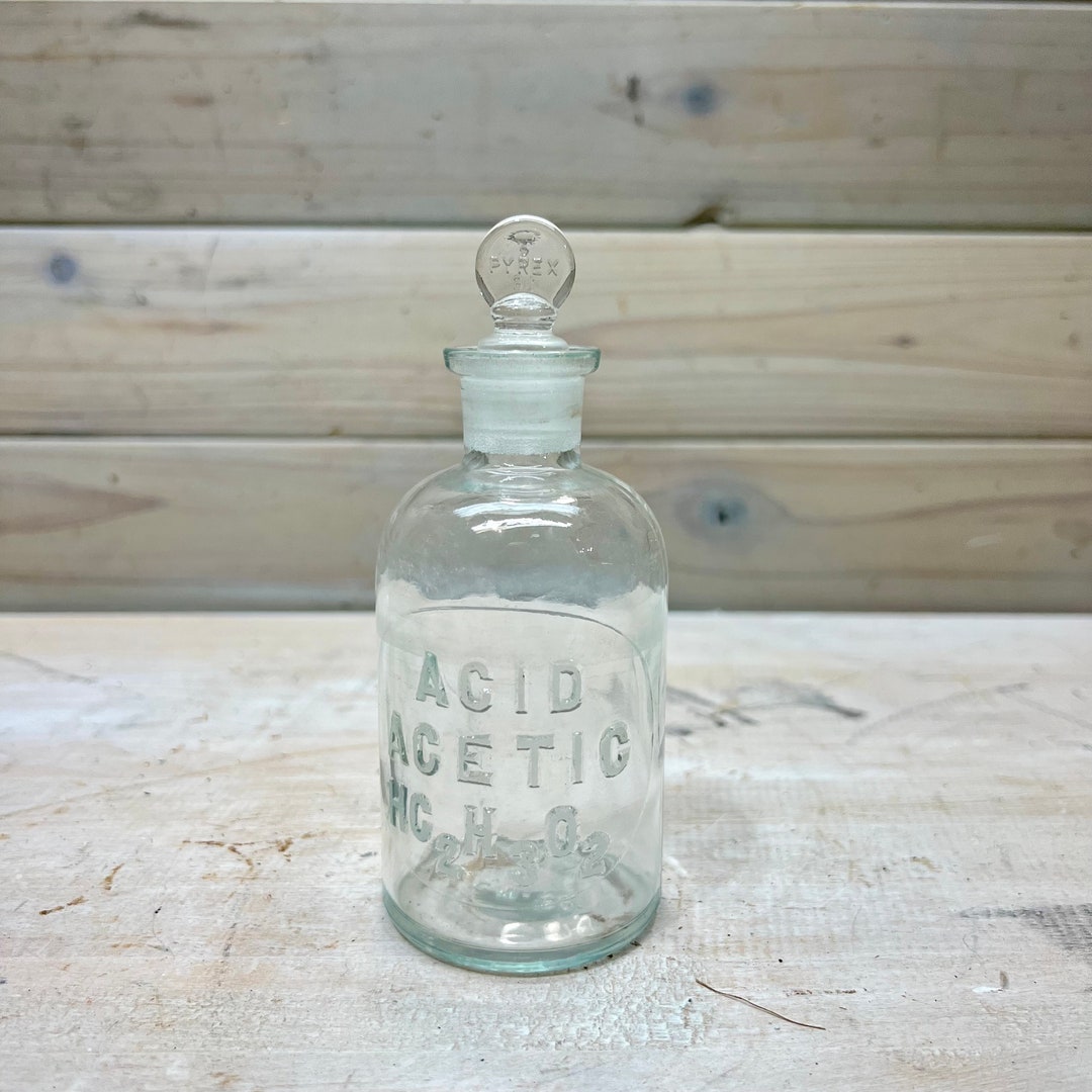 Vintage Science Apothecary Clear Bottle With Glass Stoppers, Embossed ...