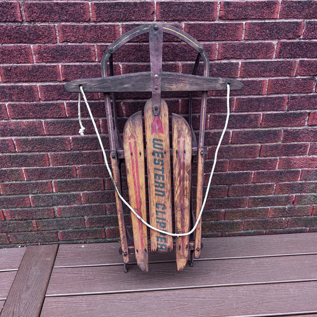 Vintage Wooden Western Clipper Racer Red Sled - Wood Sled, Farmhouse ...