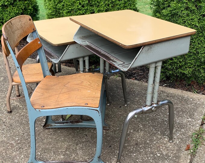 Vintage School Desk Metal school Desk, Adult Size Desk, Adjustable ...