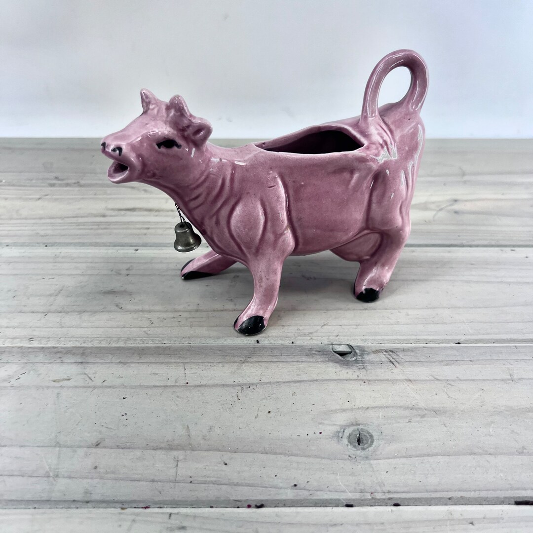 Ceramic Pink Cow Creamer Cow Creamer With Bell Kitschy - Etsy