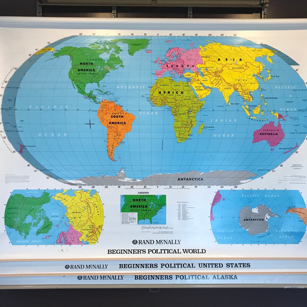 Vintage School Map, World Map, Pull Down Map, Large Industrial Wall Map ...