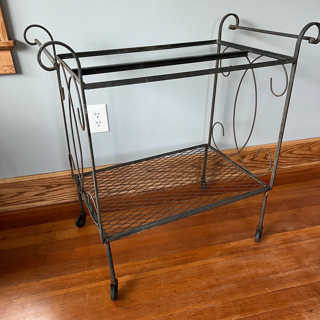 Vintage Industrial Metal Rolling Bar Cart, Side Table, Ohio Salvaged - Etsy