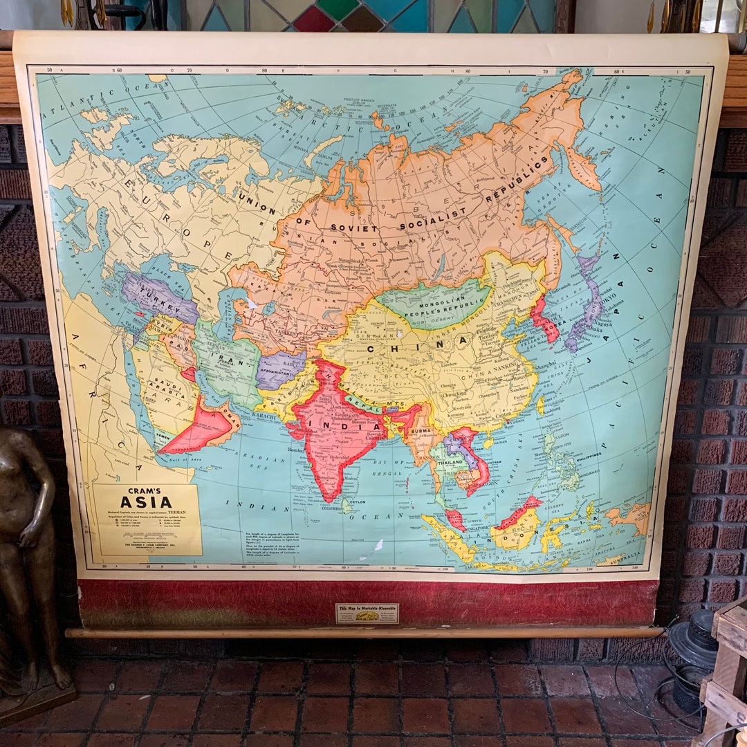 Vintage School Map, Europe Map, Pull Down Map, Large Industrial Wall ...