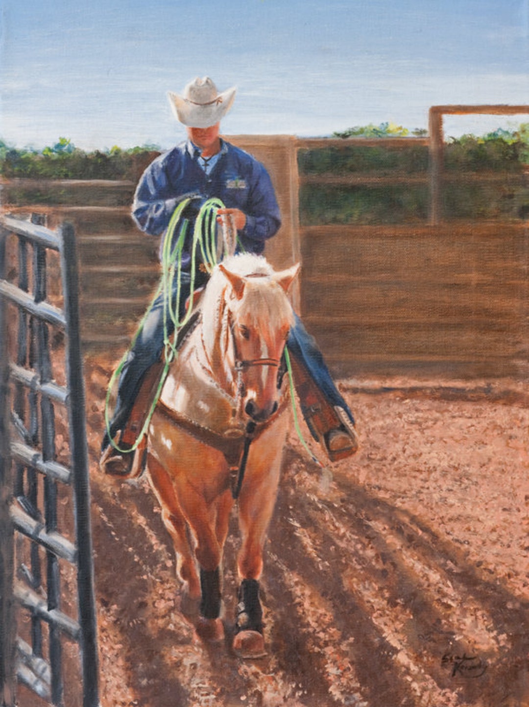 Western Art; Rodeo Art. Roper and Palomino Horse, 12 X 16", Oil on ...