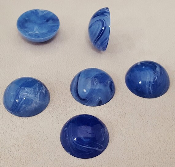 24 Vintage Blue Marble Acrylic 15mm. Round Smooth Dome | Etsy
