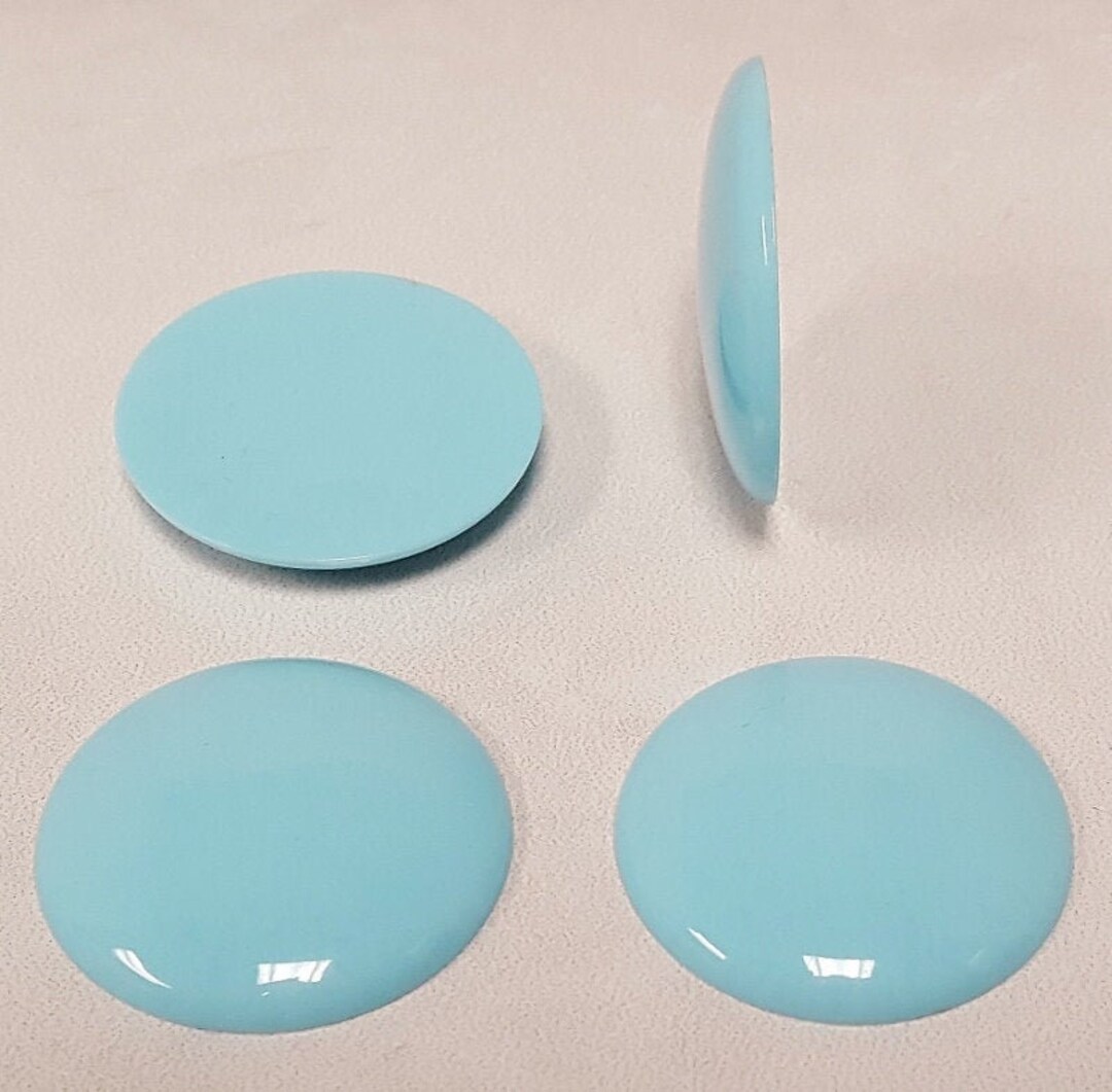 6 Vintage Turquoise Blue Acrylic 32mm. Round Low Smooth Dome Cabochons ...
